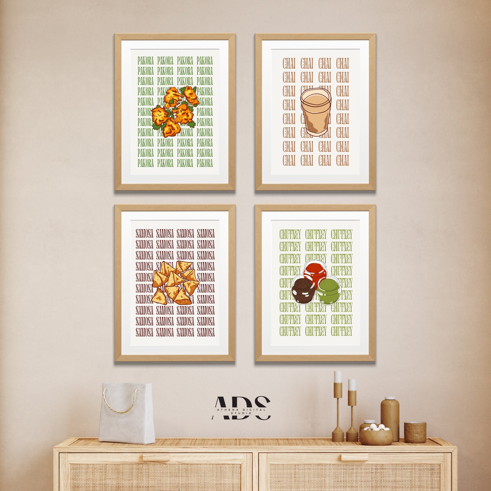 Desi Illustration Pakistani & Indian Snacks Posters Set of 4 | Digital ...