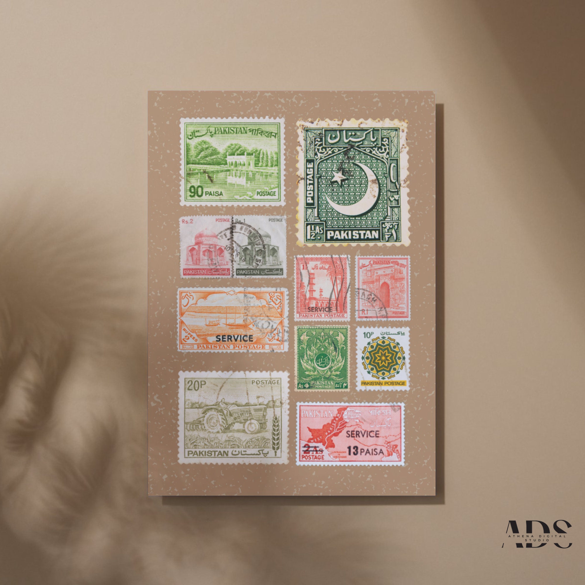 Vintage Pakistani Postage Stamps Poster | Historic Pakistan Digital Art ...