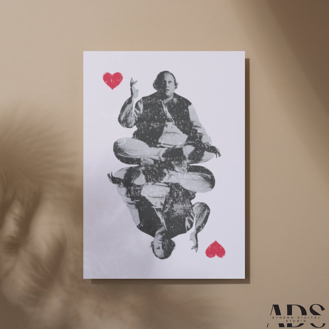 Nusrat Fateh Ali Khan King of Hearts Vintage Playing Card Style Retro ...