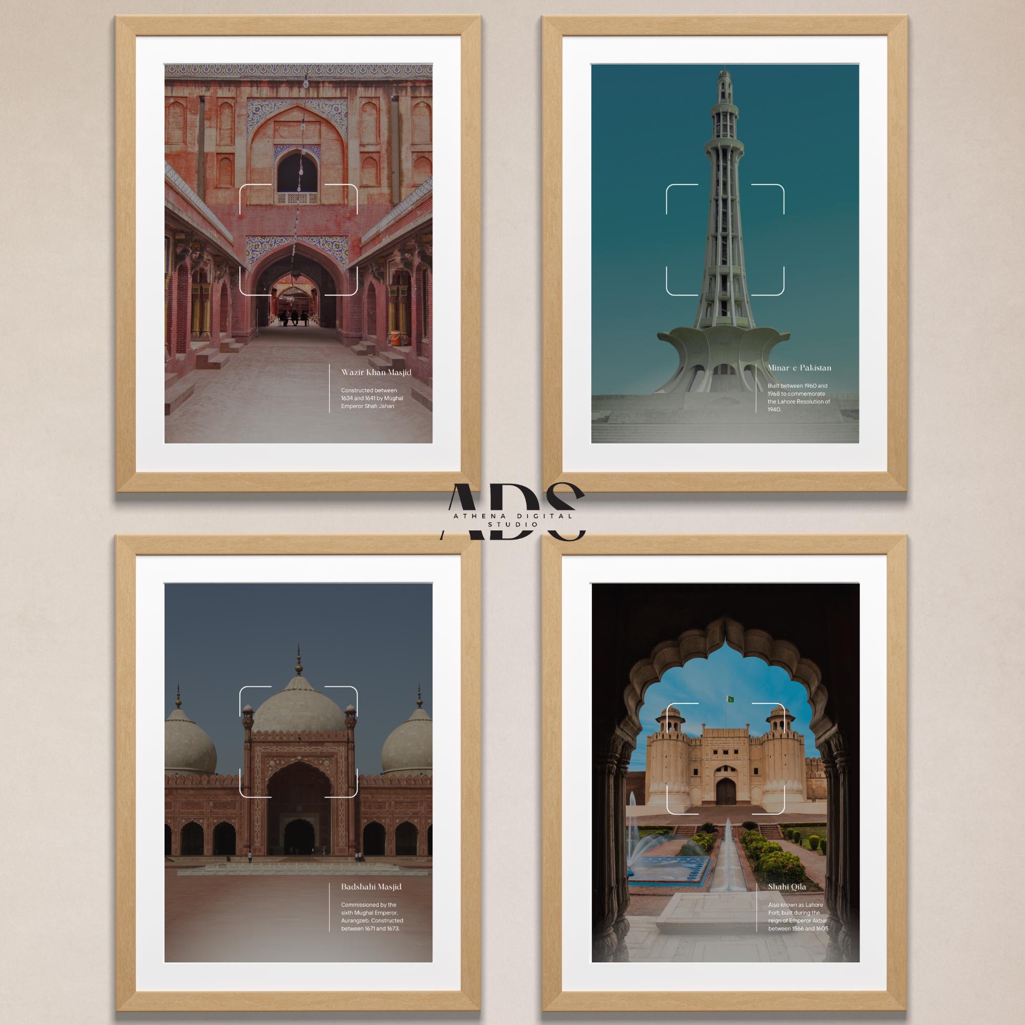 Historic Lahore Landmark Posters | Shahi Qila, Wazir Khan Mosque ...