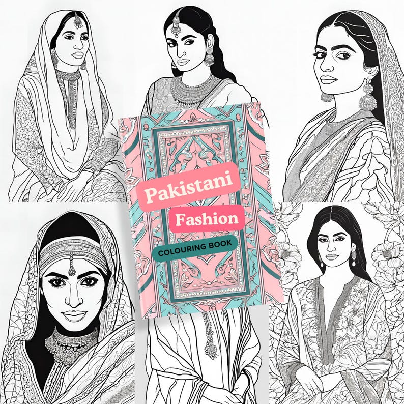 Digital Pakistani Desi Fashion Coloring Book | Shalwar Kameez Designs ...