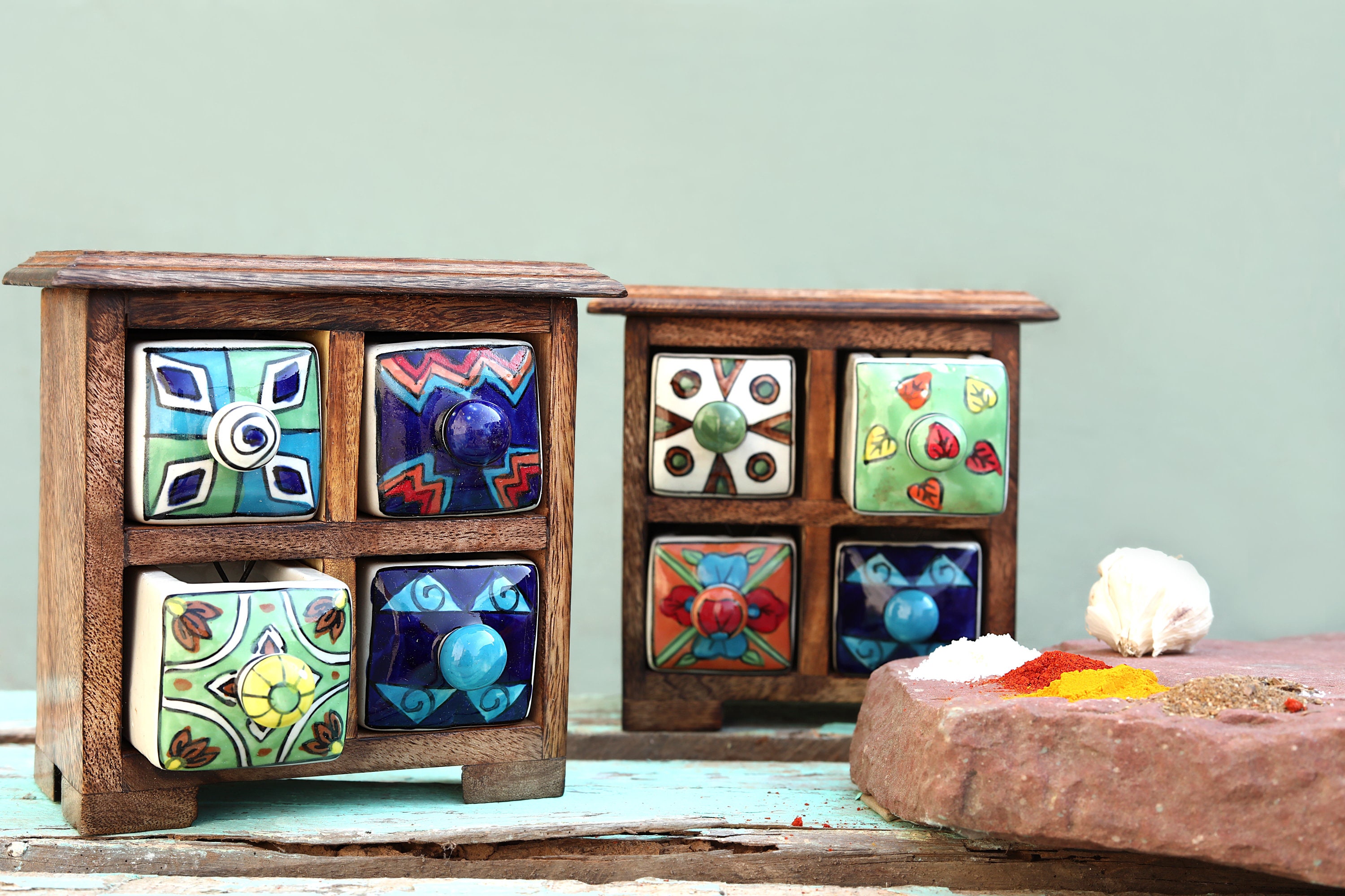 Wooden Spice Box Organizer Kitchen, Spice Almira Ceramic Cabinet, Spice ...