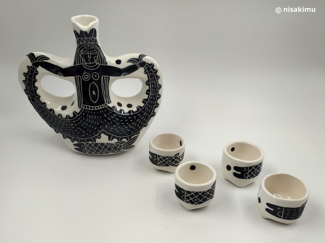 Handmade Ceramic Raki or Sake Set carafe4 Glasses - Etsy