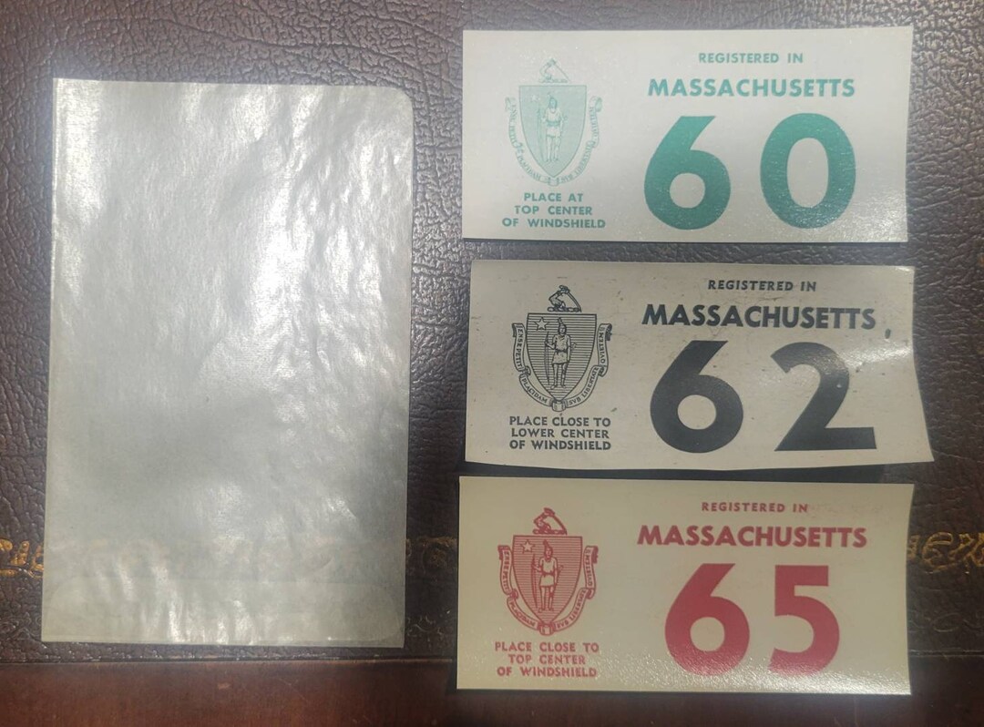 1960 1962 1965 MASSACHUSETTS Windshield Decal Sticker Validate Prior ...