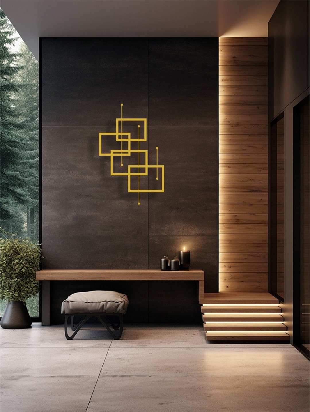 Luxury Gold Quadruple Squares Metal Wall Hanging, Large Abstract Wall ...