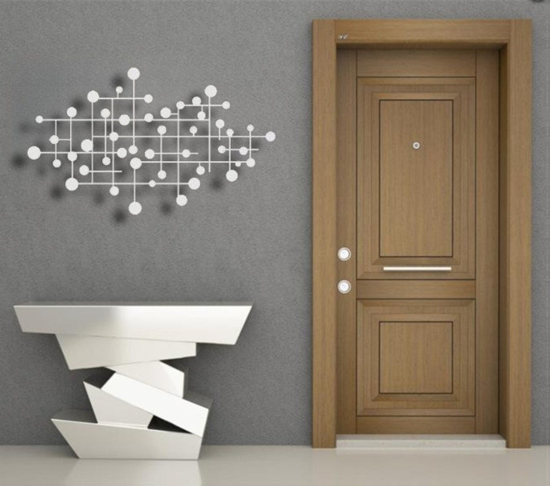 Silver Metal Geometric Wall Hanging, Contemporary Wall Sign, Modern Art ...