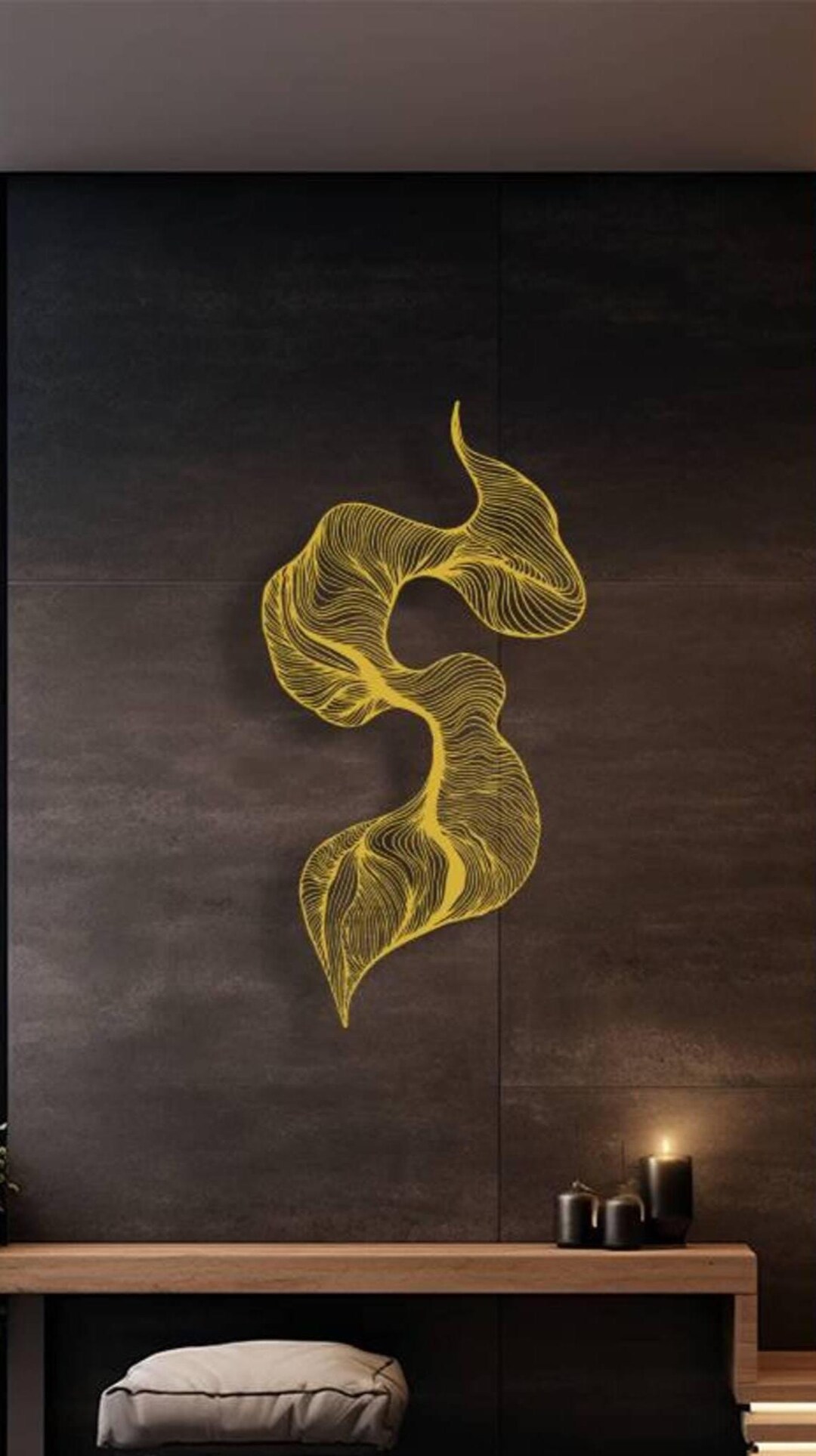 Gold Metal Irregular Wave Wall Sculpture, Vertical Metal Wall Hanging ...