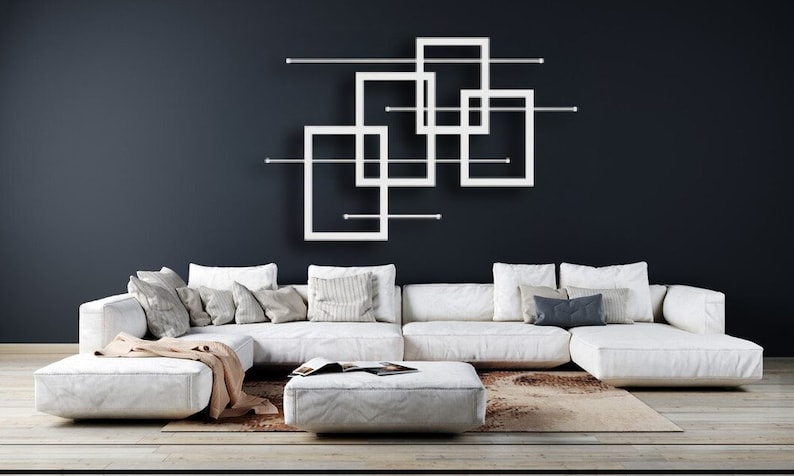 Metal Silver Square Wall Art, Silver Wall Decoration, Abstract Silver ...