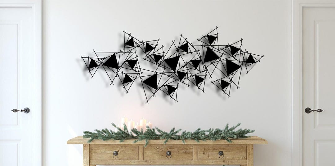 Black Metal Pyramids Wall Sculpture, Unique Wall Decor Hanging ...