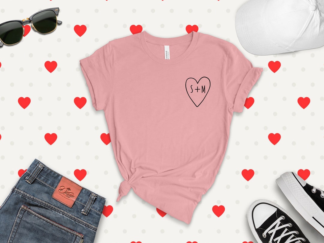 Personalized Hand Drawn Heart Initial Shirt, Pocket Heart Shirt, Custom ...