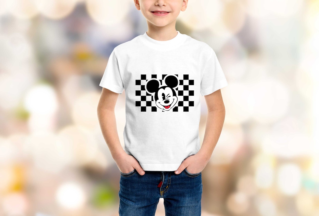 Checkered Winking Mickey Mouse T Shirt, Mouse Face Shirt, Happy Mouse ...