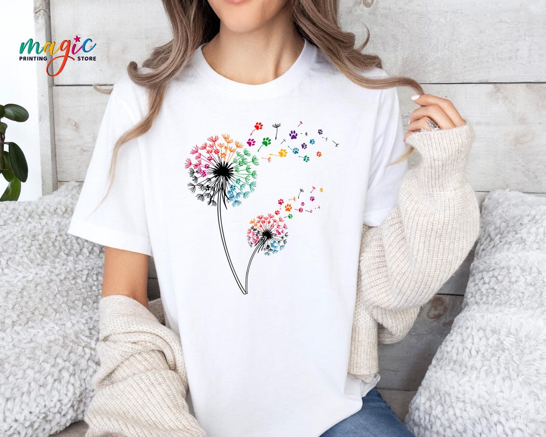 Dandelion Paw Print Tshirt, Pet Lover Shirt, Paw Print Shirt, Dandelion ...