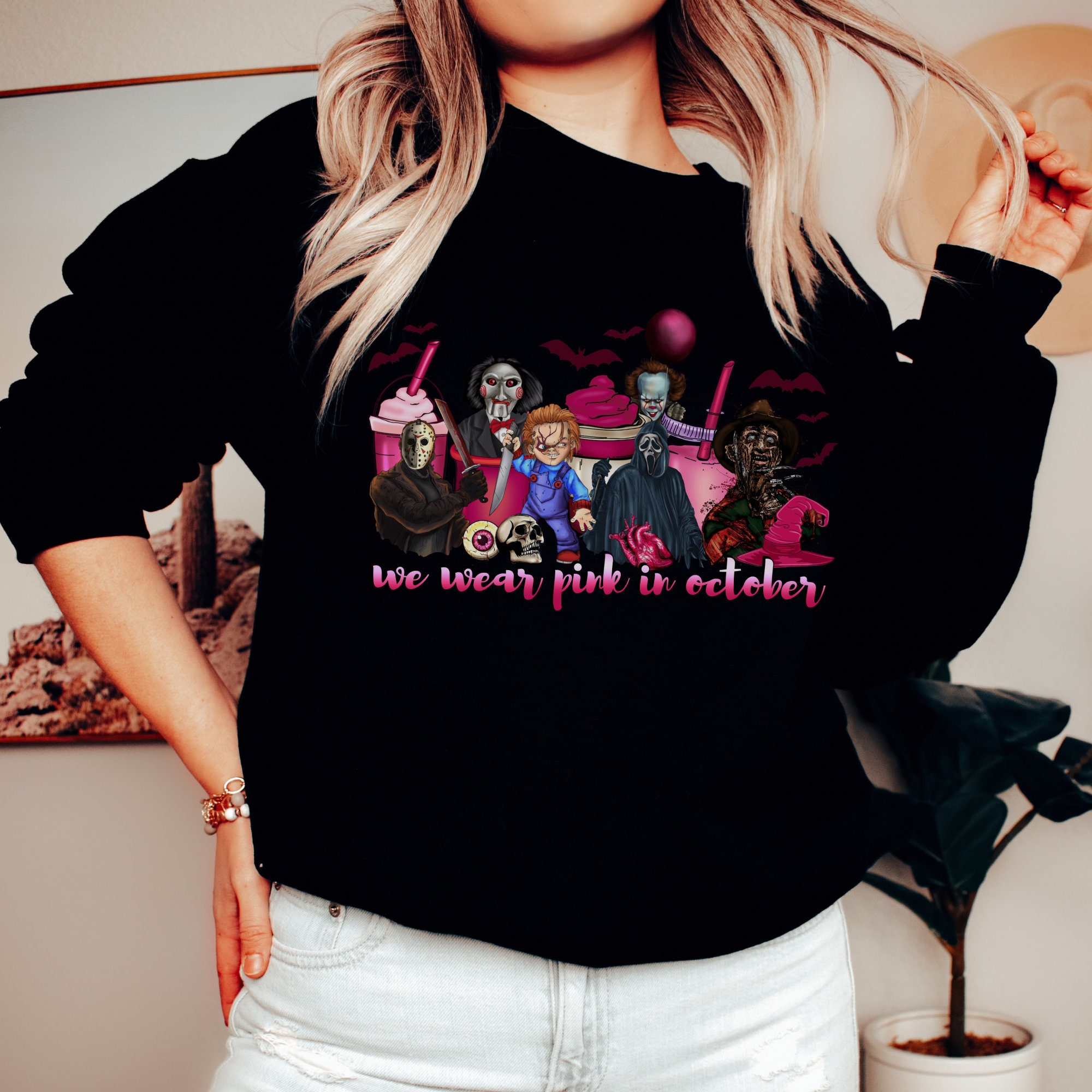 Breast Cancer Awareness Month Sweatshirt for Halloween Pink Ribbon Tee ...