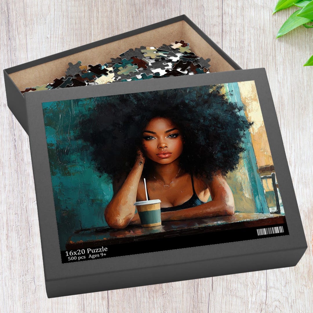 Afro Black Woman Puzzle: Melanin Queen Jigsaw, Coffee Bistro Decor - Etsy