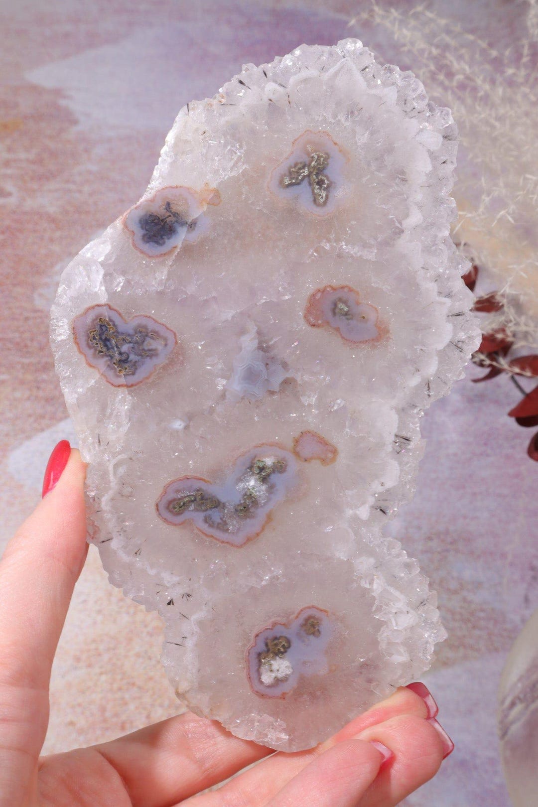 White Quartz Slice 16cm: Stalactite Eyes, Crown Chakra Crystal ...