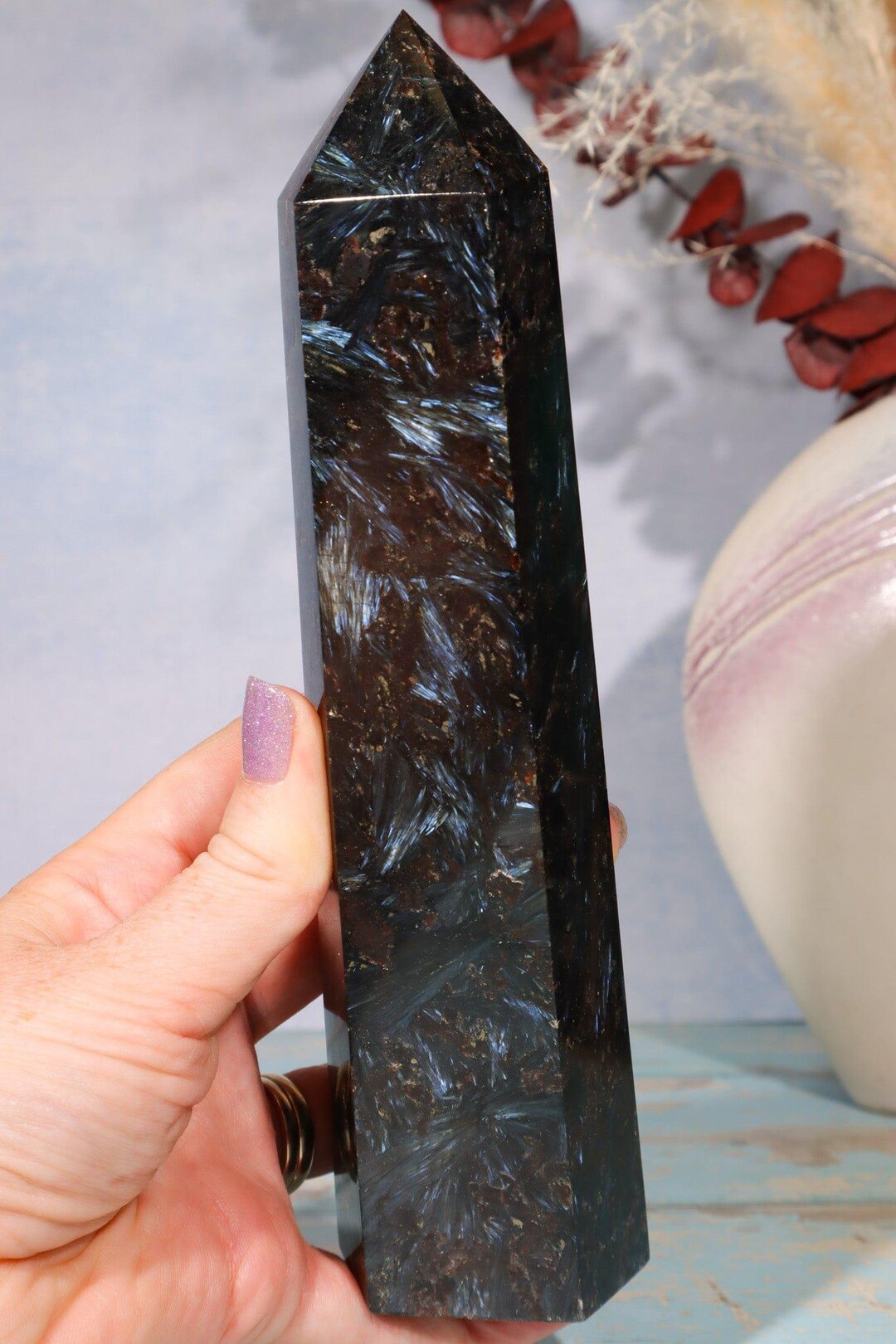 Arfvedsonite Crystal Tower | Rare Dark Obelisk, 19cm - Etsy