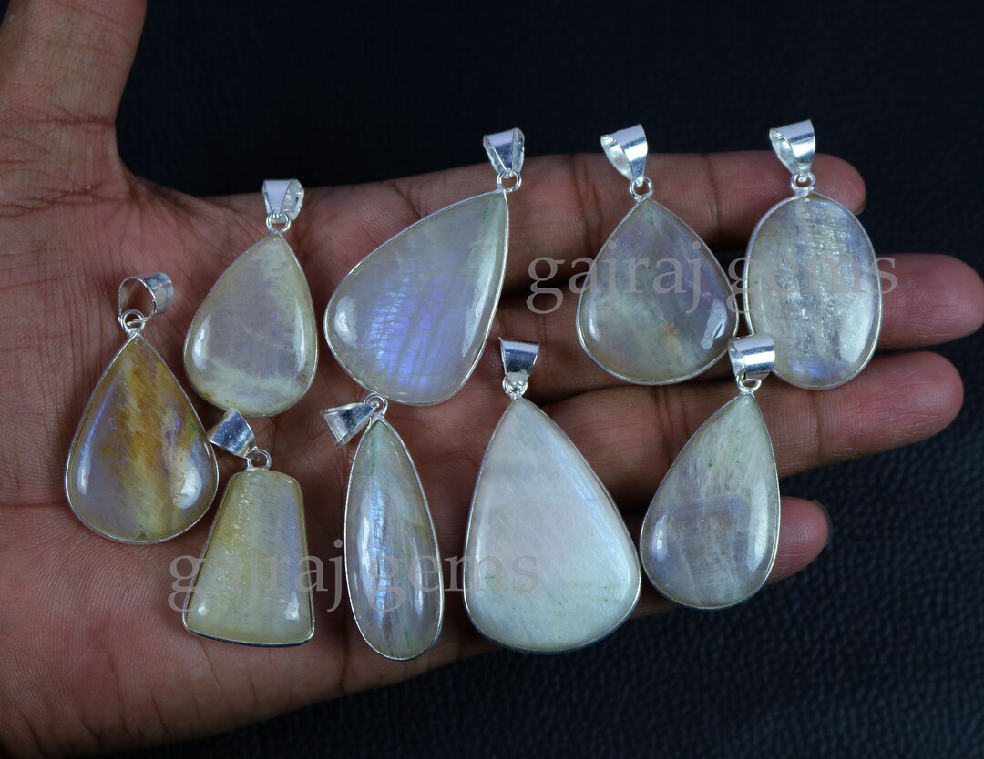 Natural African Moonstone Gemstone 925 Silver Plated Pendant Jewelry ...