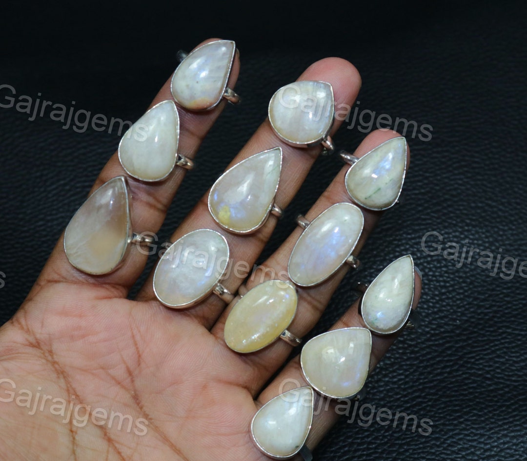 African Moonstone Gemstone Ring, Natural Moonstone 925 Silver Plated ...