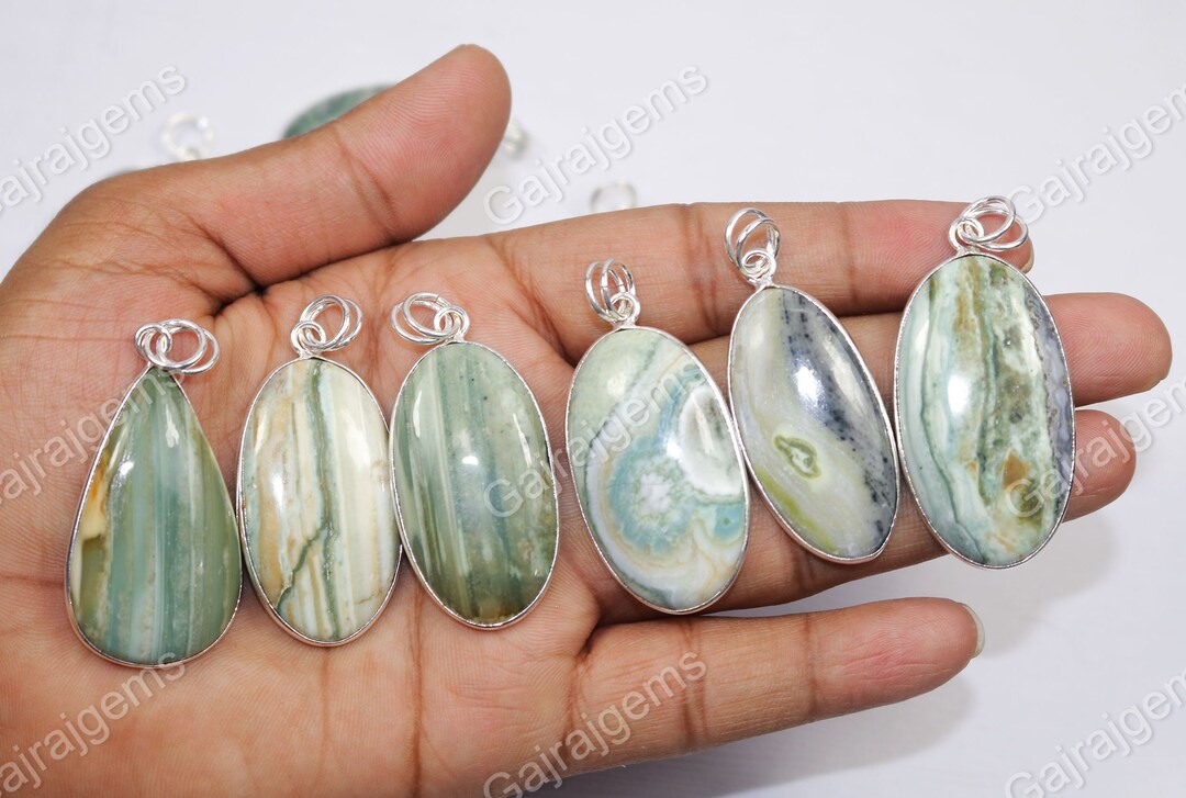 Green Samsonite Gemstone Pendant: 925 Silver Plated Bezel Connector - Etsy