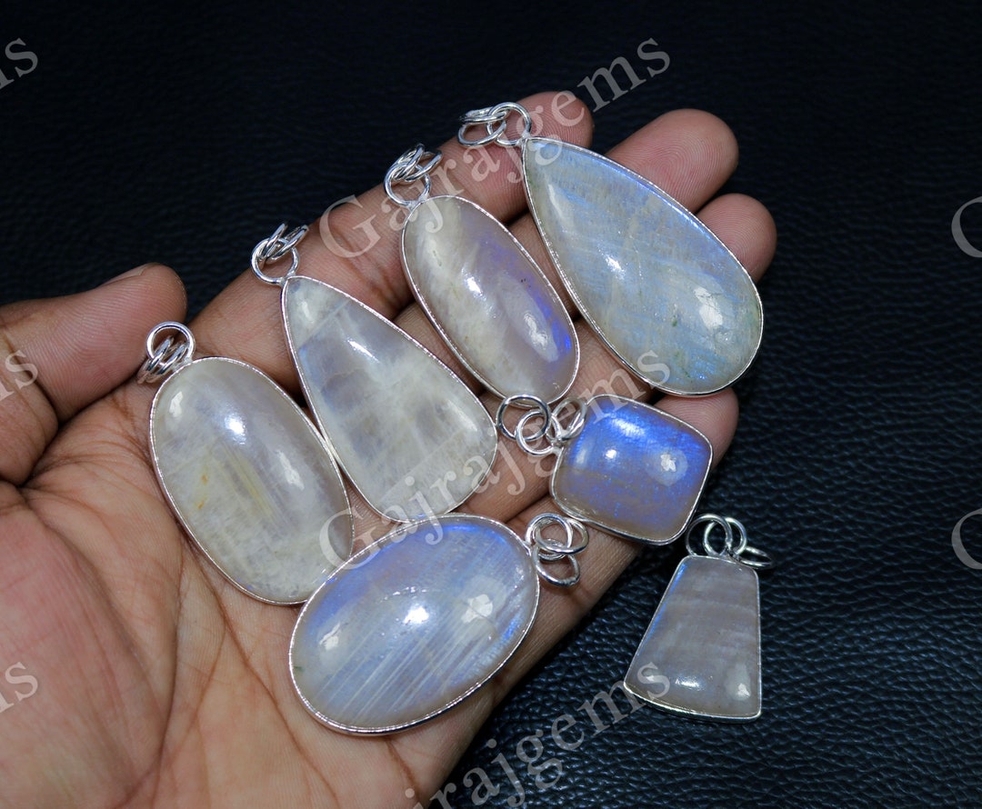 Natural African Moonstone Pendant, Rainbow Moonstone Gemstone Bezel ...