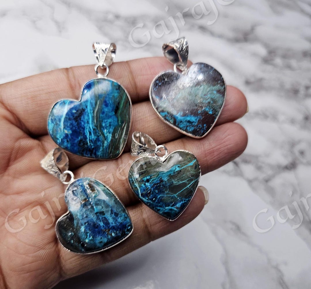 Azurite Heart Pendant: 925 Silver Plated Gemstone Jewelry - Etsy