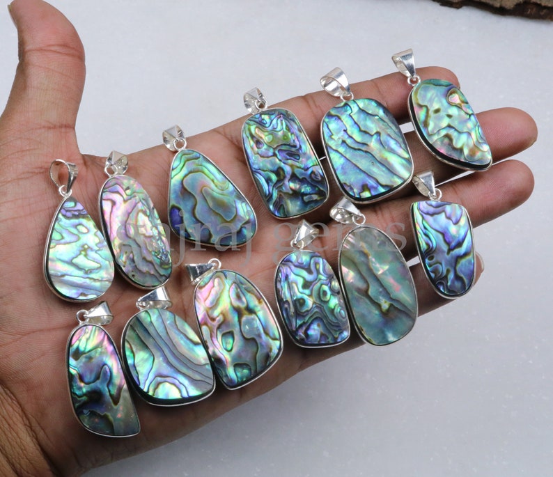 Natural Abalone Shell 925 Sterling Silver Pendant: Bezel Gemstone ...