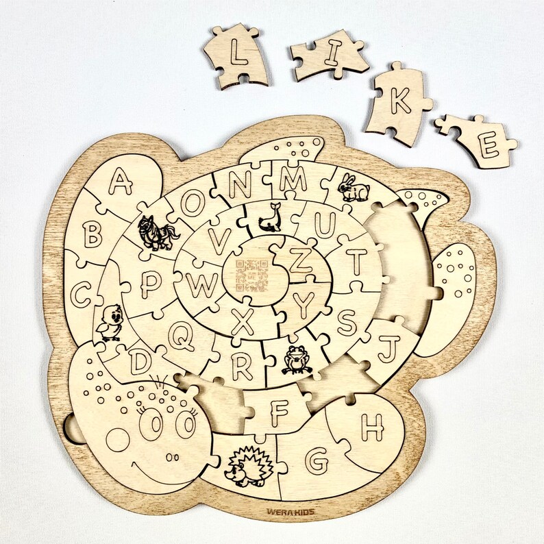 Alphabet Puzzle Snake, Wooden Alphabet Puzzle for Kids, Handmade Wooden ...