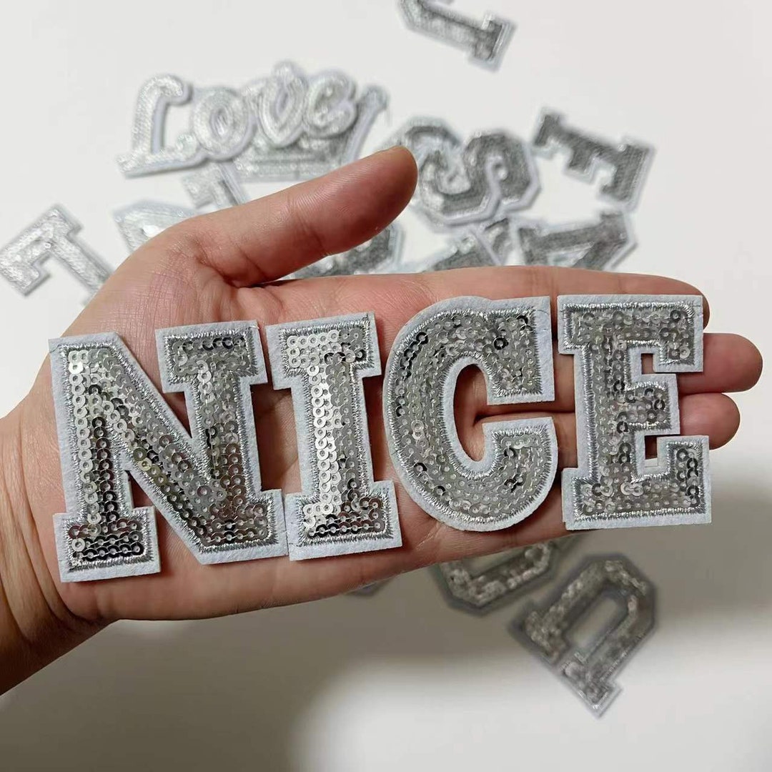 Sequins Letters Embroidered Iron on Patch Applique Diy Name Badge ...