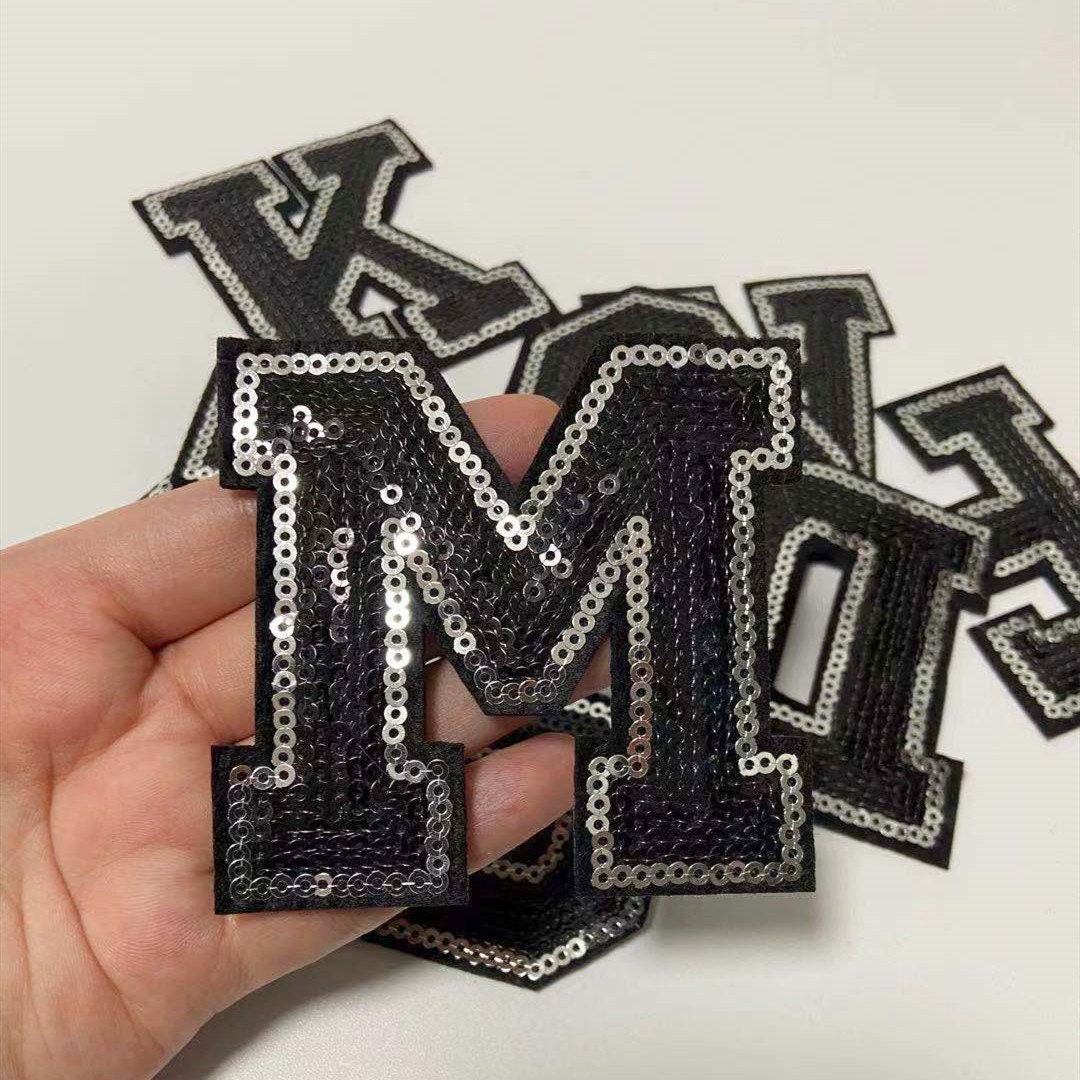 Black Alphabet Letter Sequins Iron on Patch for T-shirt Clothing Diy ...