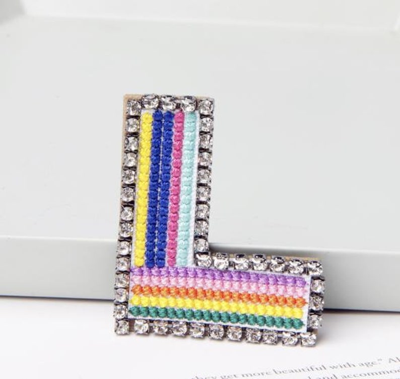 New Colorful Letters Embroidered Patch Alphabet Brooch Crystal - Etsy