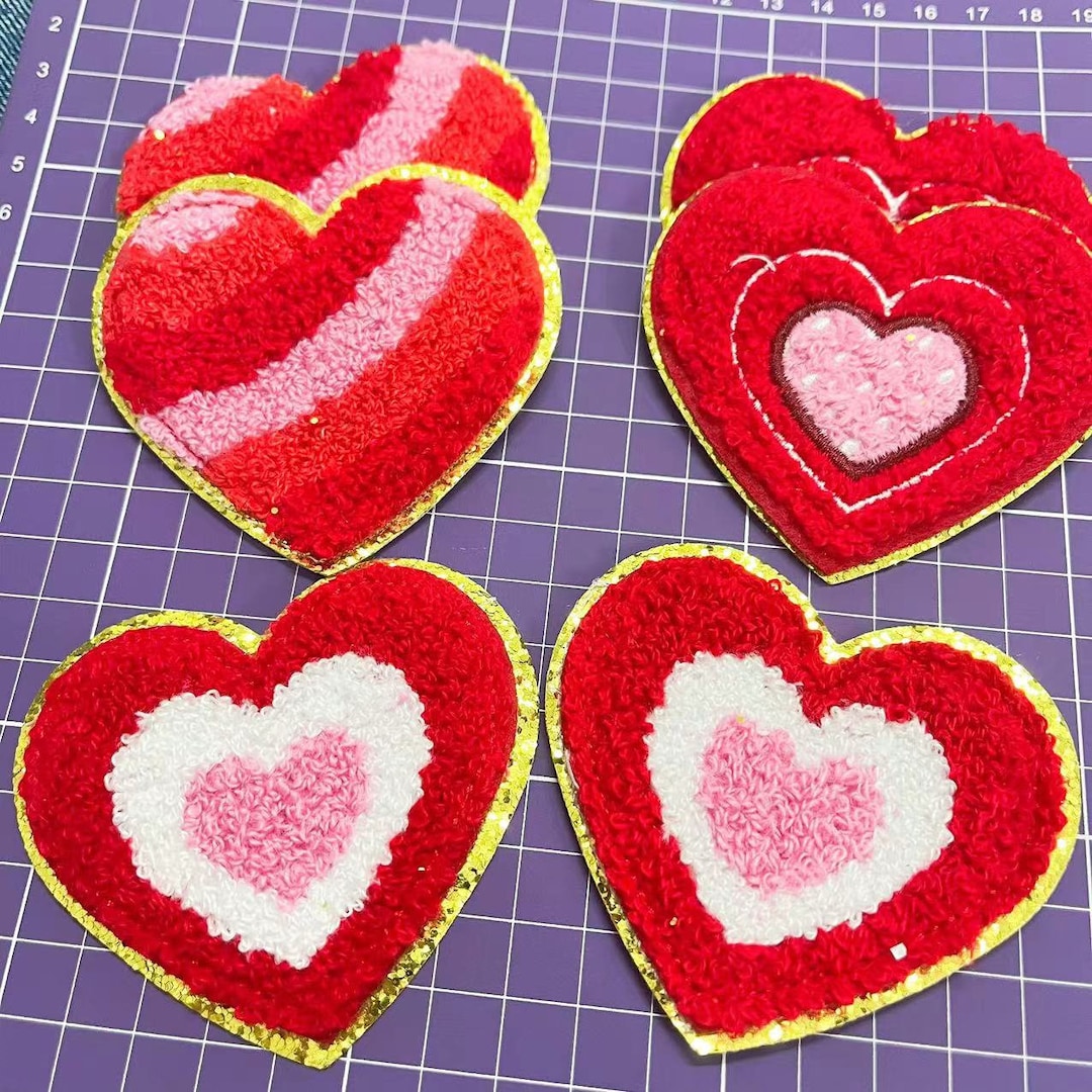 Chenille Embroidered Heart Iron on Patch Applique Decoration Patches ...