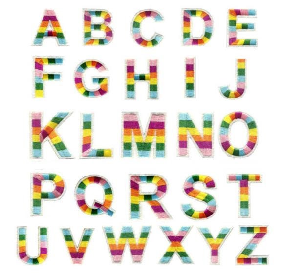 Rainbow Letters Alphabet Embroidered Iron on Patches for Clothing Bags ...