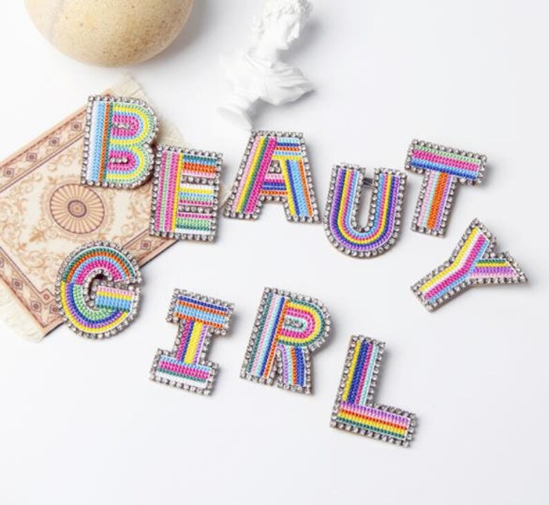 New Colorful Letters Embroidered Patch Alphabet Brooch Crystal - Etsy