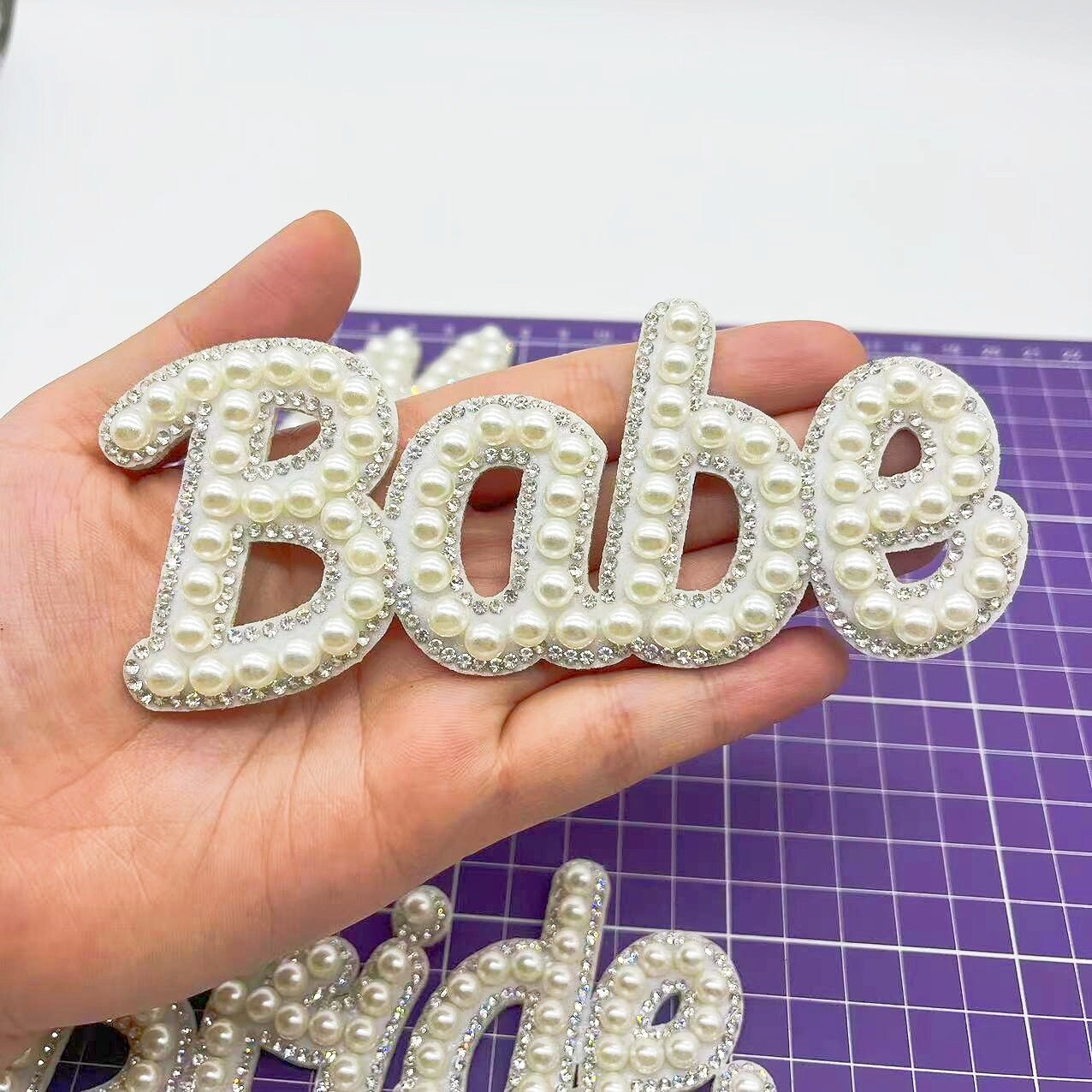 New Pearl Letter BABE / MRS Embroidered Patch Applique DIY Rhinestone ...