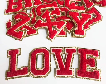 Red Letters Chenille Embroidered Iron on Patch Applique Diy Name Badge ...