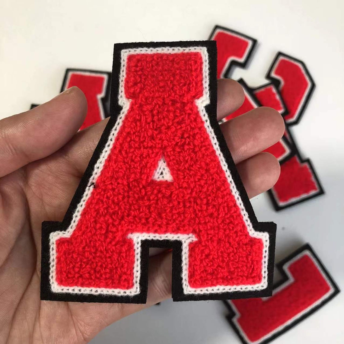 Red Chenille Embroidered Letters Sewn on Applique Patches for Clothing ...