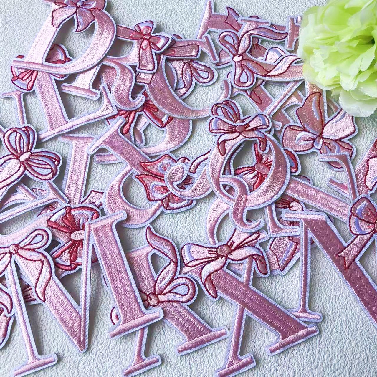Pink Letter Embroidered Iron on Patch Diy Name Badge Bow Patches for ...