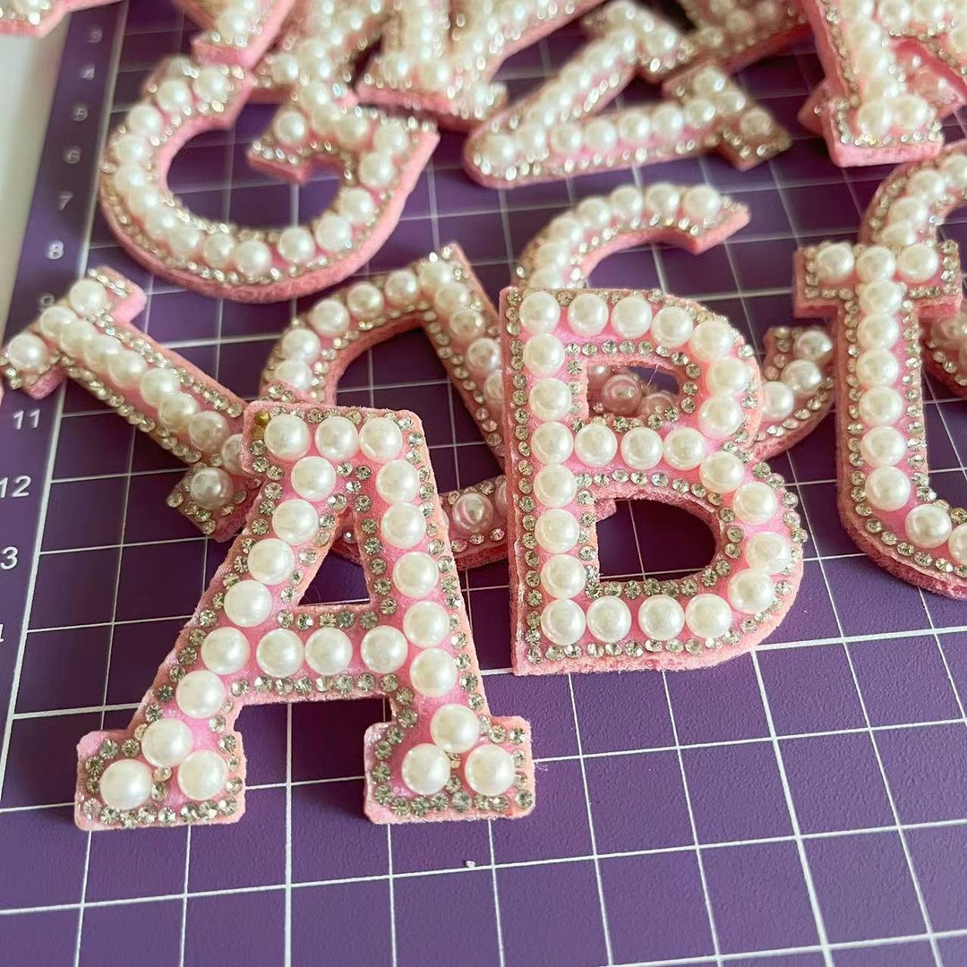 3D Letter Pearl Rhinestone Iron on Patches Alphabet Beaded Sew on ...