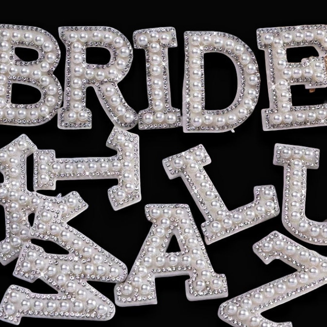3D White Letter Pearl Rhinestone Iron on Patches for Clothing Hat Diy ...