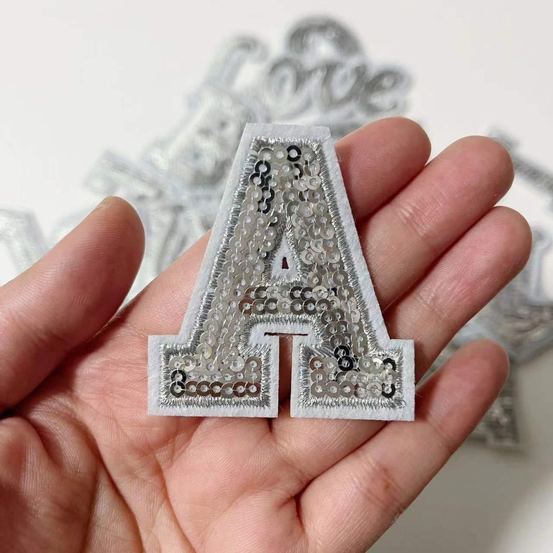 Sequins Letters Embroidered Iron on Patch Applique Diy Name Badge ...