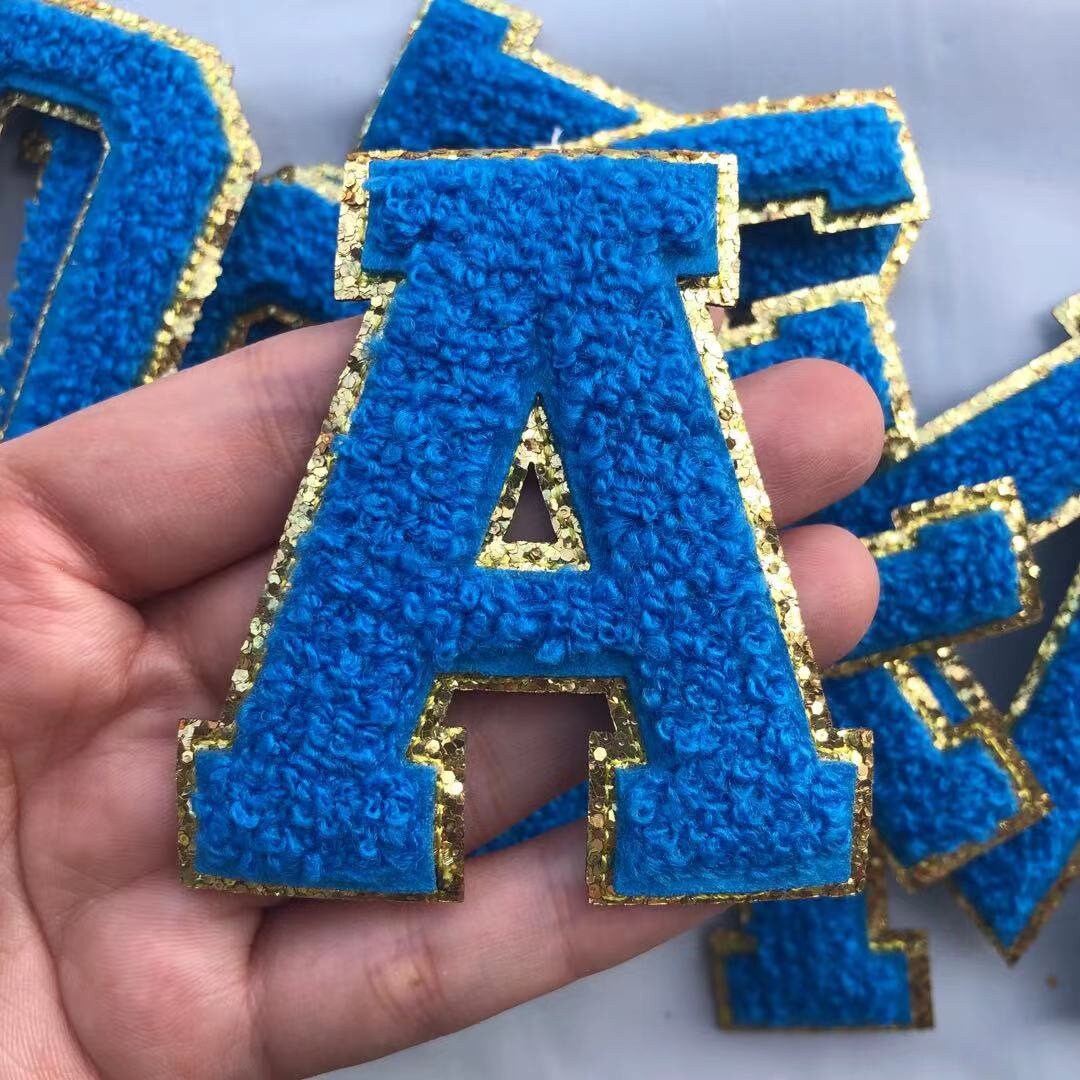 Blue Chenille Embroidered Letters Patch Applique for Clothing Bag Diy ...