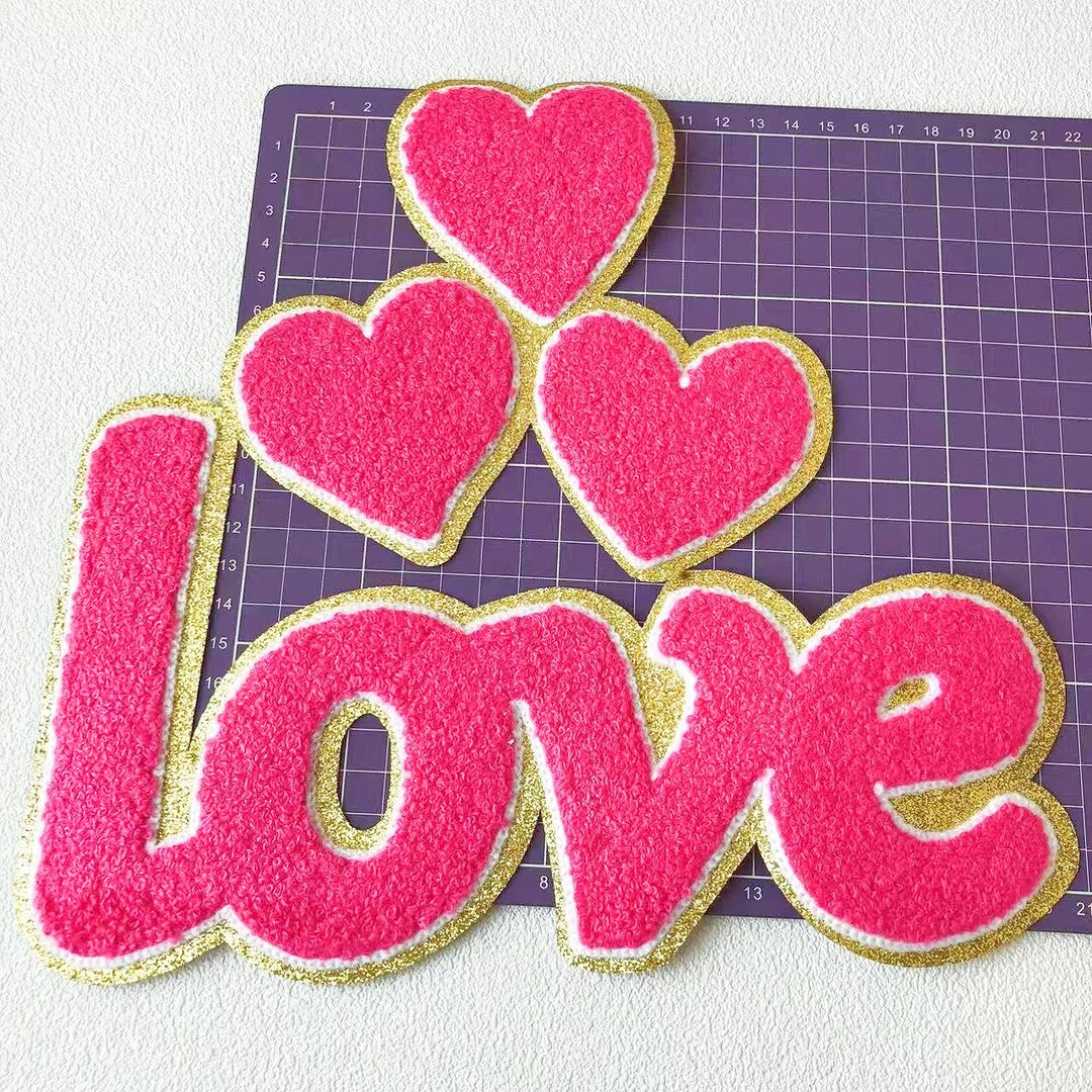 LOVE Chenille Embroidered Iron on Patch Applique Diy Patches for Clothing Coat Decoration ...