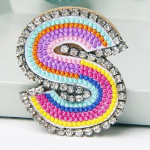 New Colorful Letters Embroidered Patch Alphabet Brooch Crystal - Etsy