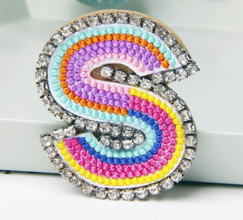 New Colorful Letters Embroidered Patch Alphabet Brooch Crystal - Etsy