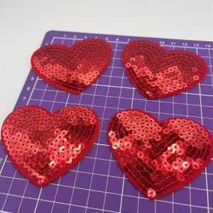 Red Heart Sequined Iron on Patch Applique Diy Embroidered Patches for Clothing Bag Coat ...