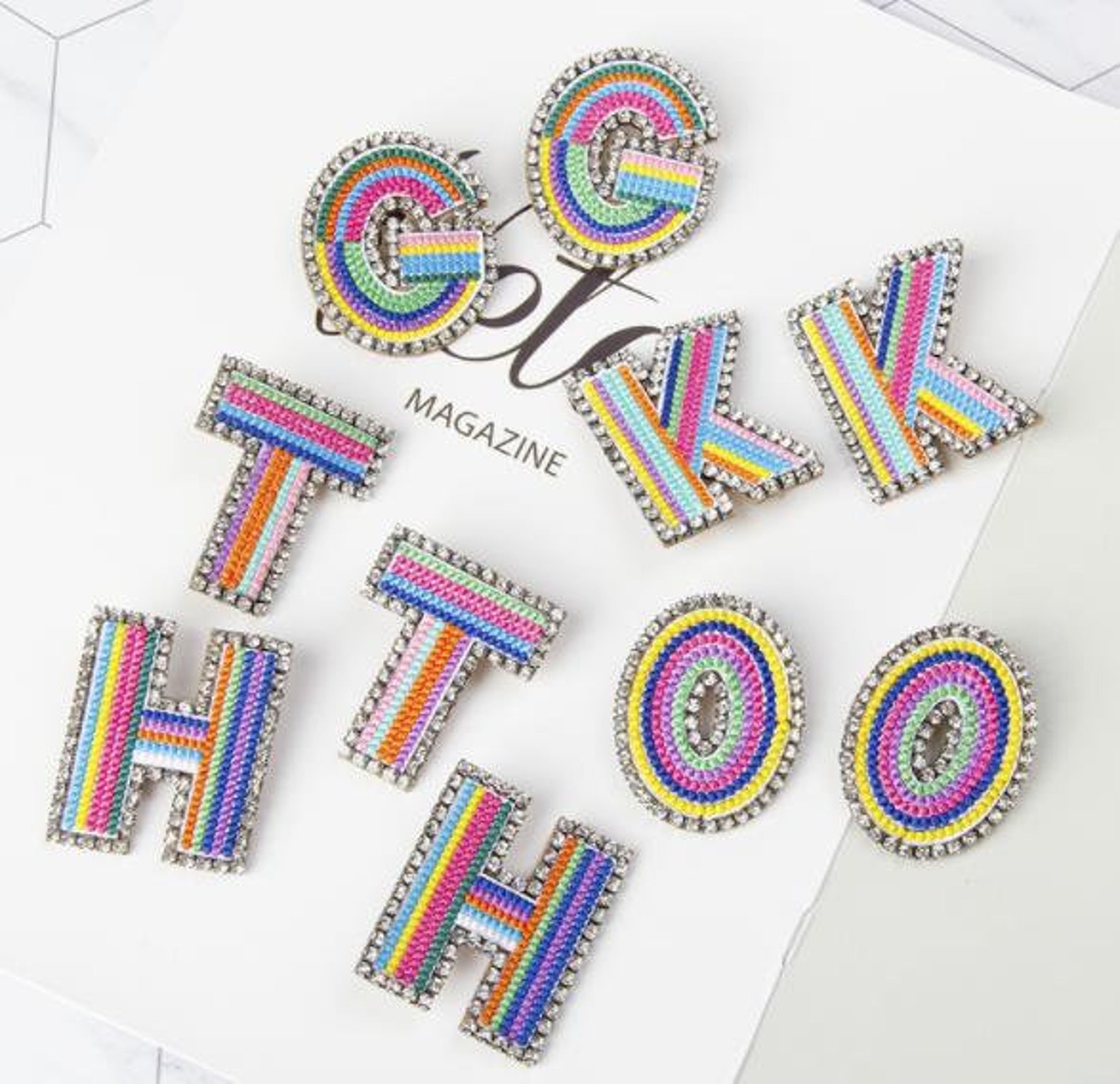 New Colorful Letters Embroidered Patch Alphabet Brooch Crystal - Etsy