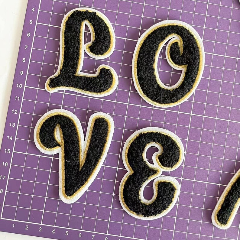 Black English Letters Patch Alphabet Chenille Embroidered Patches for ...