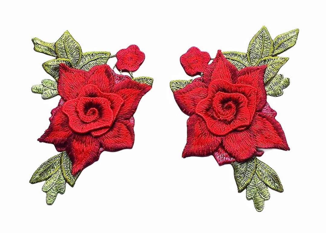 3D Red Flower Embroidery Sew on Patch Applique for Clothing Coat Diy ...