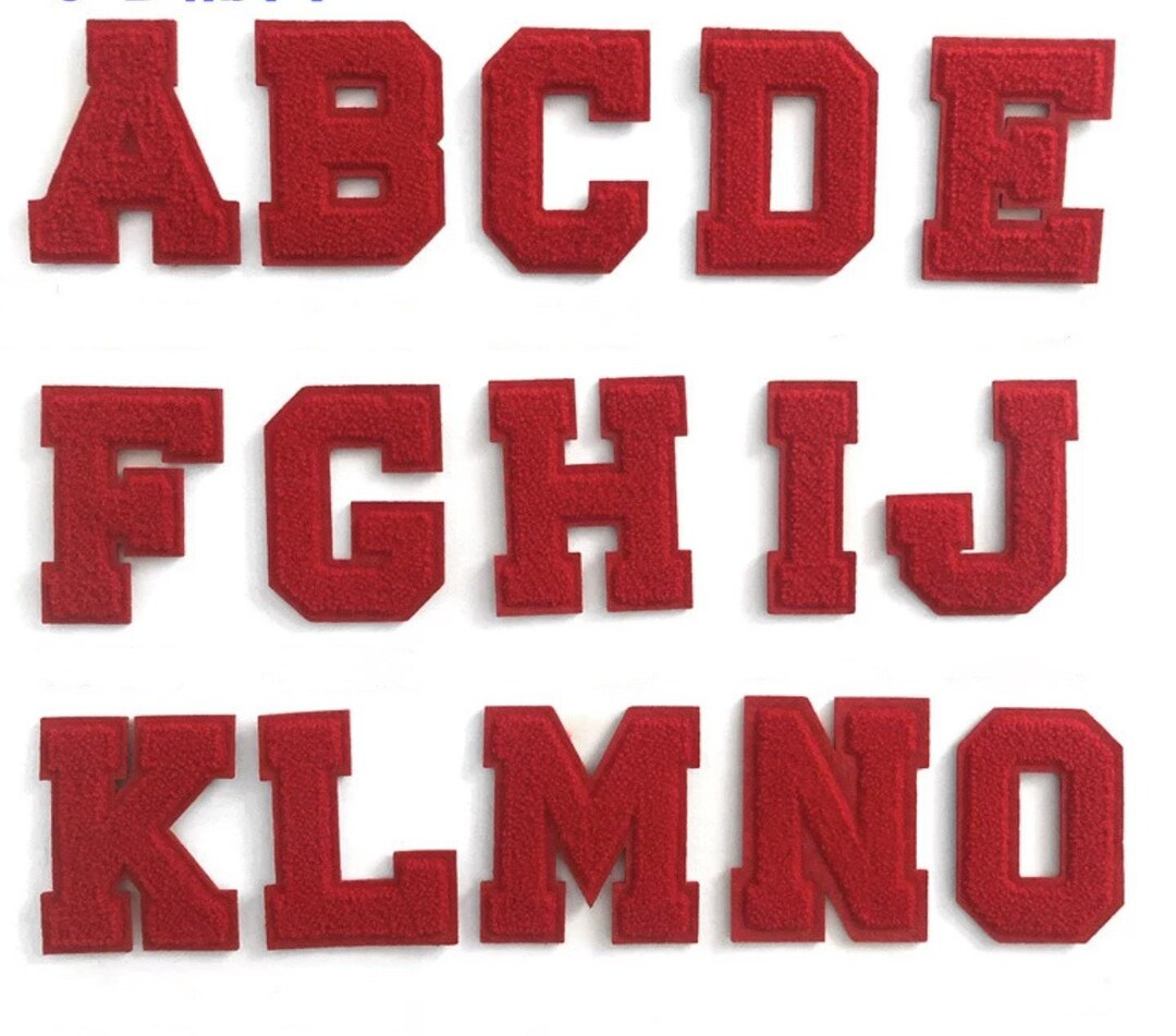 Red Chenille Embroidered Letters Sewn on Applique Patches for Clothing ...