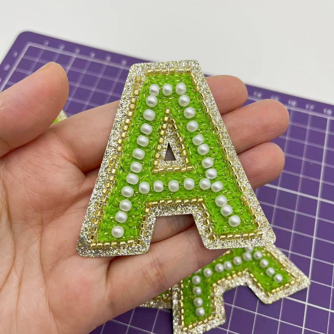 Green Beads Letter Alphabet Patch for Clothes Iron on Garment ...
